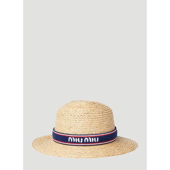 Miu Miu | Accessories | Miu Miu Logo Straw Hat In Beige | Poshmark